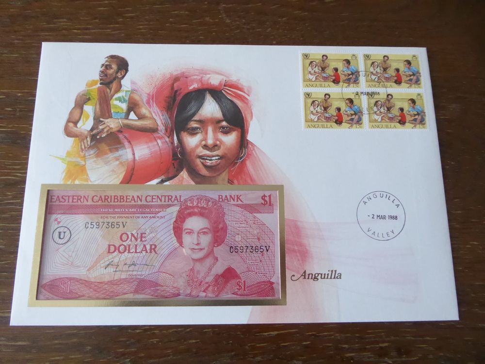 Banknotenbrief Anguilla 1988, Karibikinsel, kleinen Antillen (Neu ...