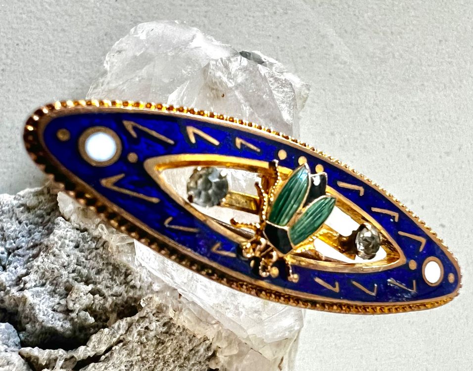 BILDSCHÖNE, ANTIKE CLOISONNE BROSCHE MIT *FLIEGE* & ZIRKONIA (Gebraucht ...