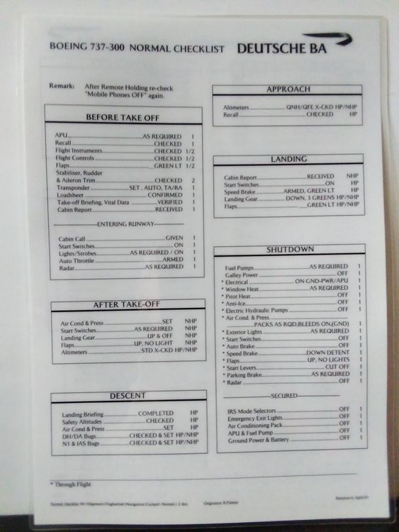 NORMAL CHECKLIST BOEING 737 DEUTSCHE BA (Neu (gemäss Beschreibung)) in ...