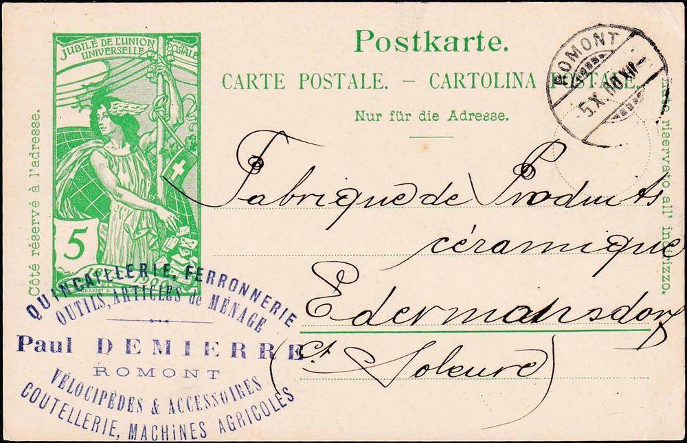 1900, PAUL DEMIERRE, Romont, auf UPU Karte, siehe Scans. (Gebraucht) in ...