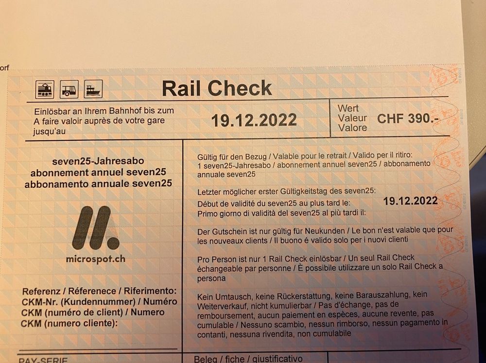 Rail Check für seven25-Jahresabo (Neu und originalverpackt) in Buchs AG ...
