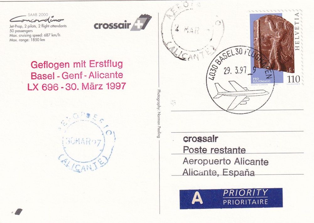 Erstflug Crossair Basel/Mulhouse - Genf - Alicante 1998 | Kaufen auf ...