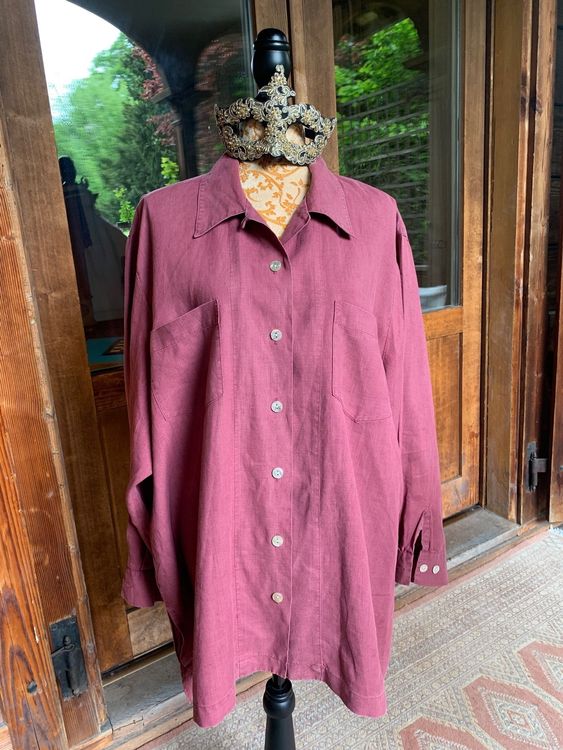 BB 100% Leinen Bluse Gr.XL Farbe: Helles Burgunderrot | Kaufen auf Ricardo