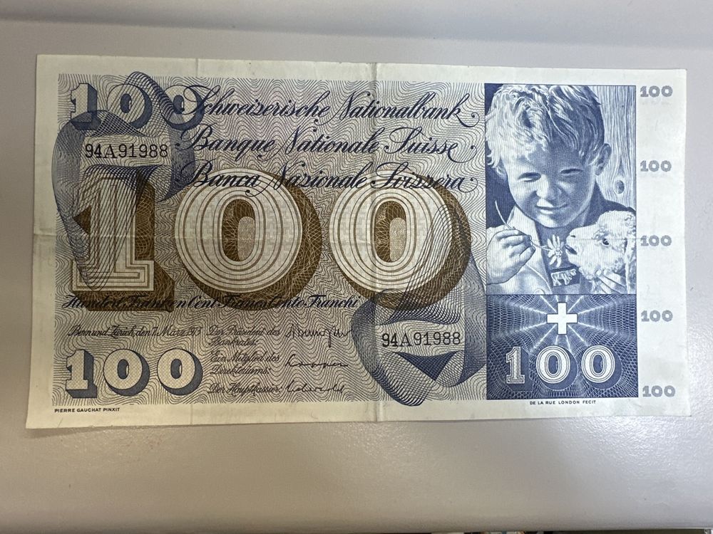 100Fr.-Note Schweiz 1973 (Gebraucht) in Herisau für CHF 23 – mit ...