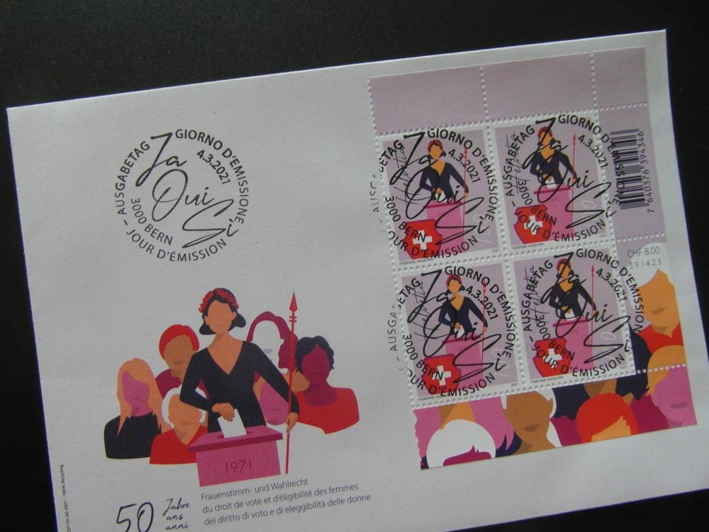 FDC 4er Block 50 Jh Frauenstimmrecht 4.3.21 Vollstempel Tab | Kaufen ...