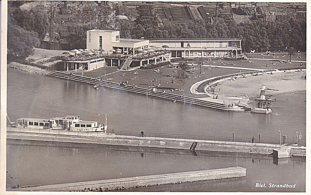 Biel - Strandbad mit Motorboot "Seeland" Karte gelaufen 1935 (Gebraucht ...
