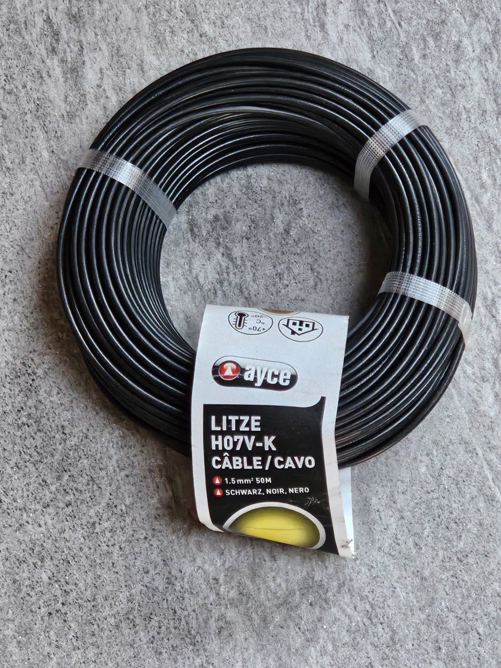 AYCE Litze H07V-K Kabel, 50m, 1.5mm2, Schwarz, Neu. (Gebraucht) in ...
