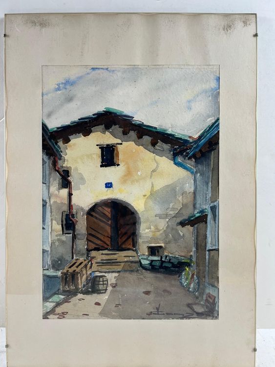 Hausszene Aquarell Unleserlich Signiert. | Kaufen auf Ricardo