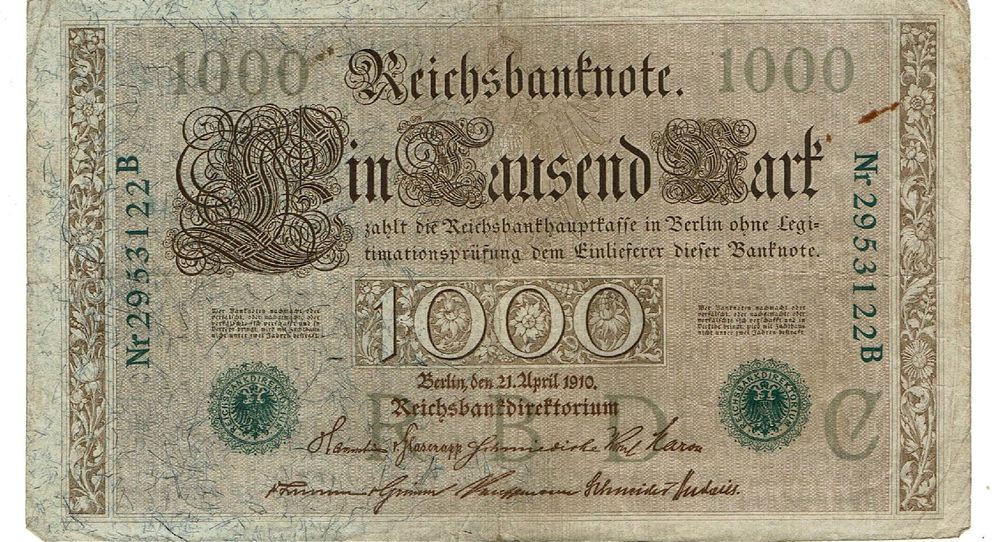 Berlin 1000 Mark 1910 grünes Siegel +Nummer SS (Gebraucht) in ...