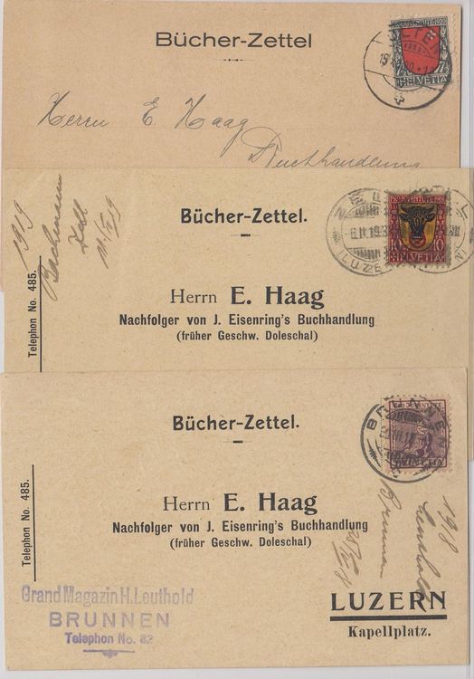 1917/20: 3 interessante "Bücher-Zettel"-Frankaturen ! | Kaufen auf Ricardo