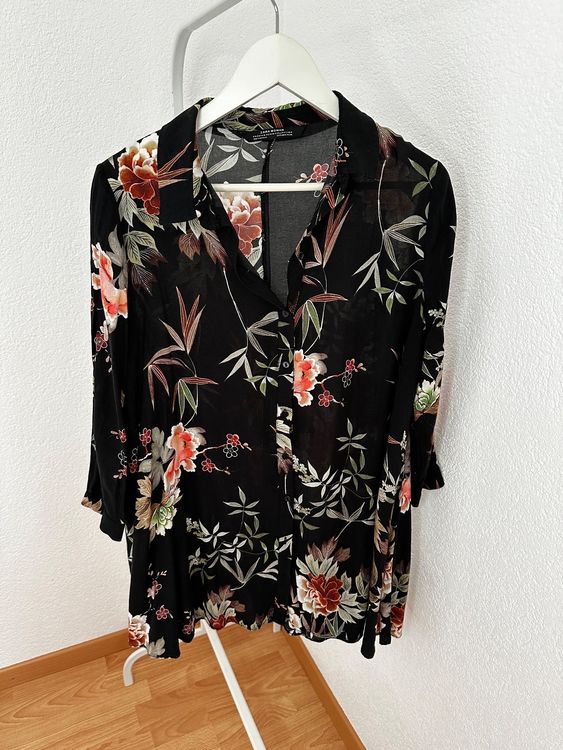 Zara Kleid schwarz Floral XS 34 luftig Herbst 🌸 (Gebraucht) in ...