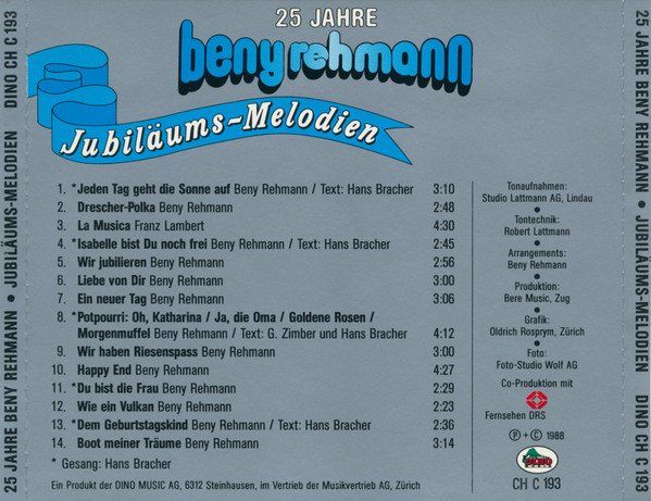 Beny Rehmann – 25 Jahre Jubiläums-Melodien, CD, D6 (Gebraucht) in Sessa ...