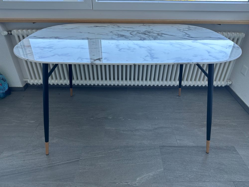 Design Esstisch weiss Glastisch Marmor-Optik 140cm | Kaufen auf Ricardo