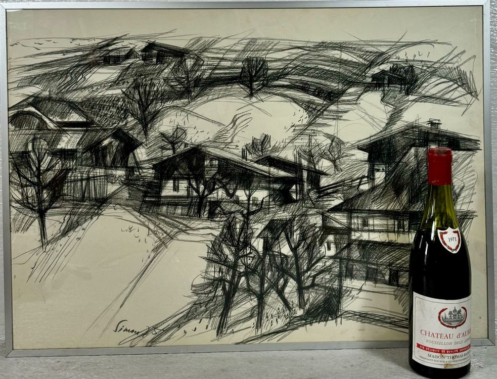 Walter Simon (1914-2010) Grosses Landschaft Zeichnung (Gebraucht) in ...