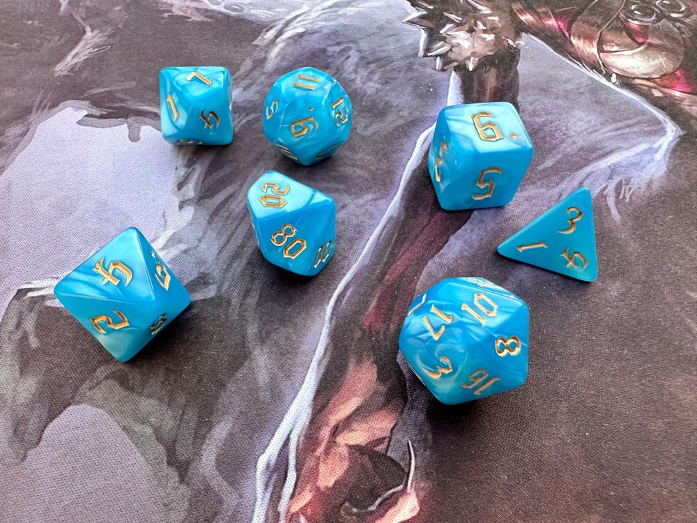 dnd Würfel Set 7-teilig dice polyhedral marmoriert blau (Neu und ...