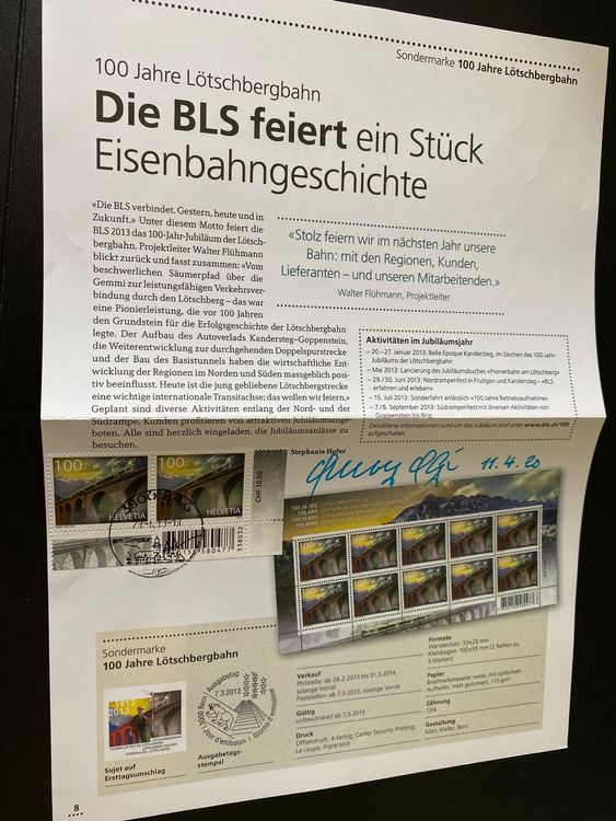 100 Jh Lötschberg ZN 1452 Ortsstempel Brig Autogramm ABr Ogi | Kaufen auf Ricardo