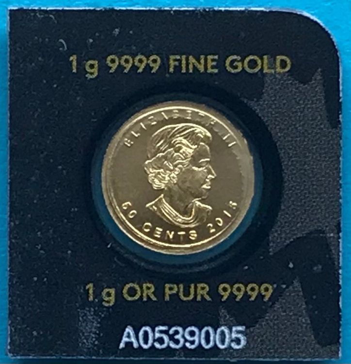 schöne 1 Gramm Goldmünze 999.9 Fine CANADA Maple Leaf 2015 (Neu und ...