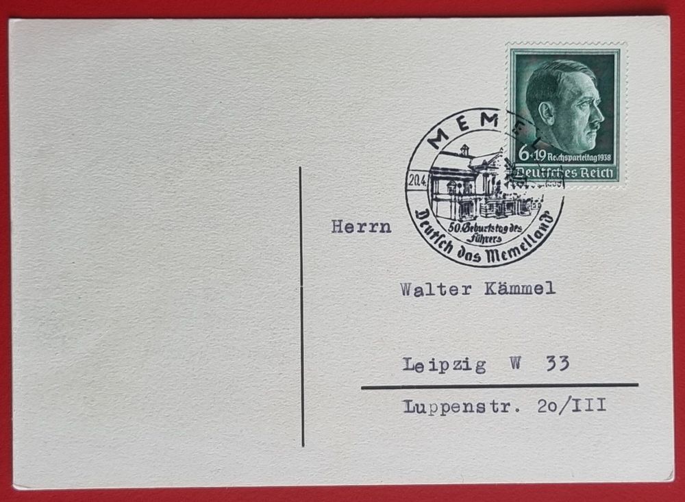 DEUTSCHES REICH MEMEL LITAUEN HITLER GEBURTSTAG LEIPZIG 1938 (Gebraucht ...