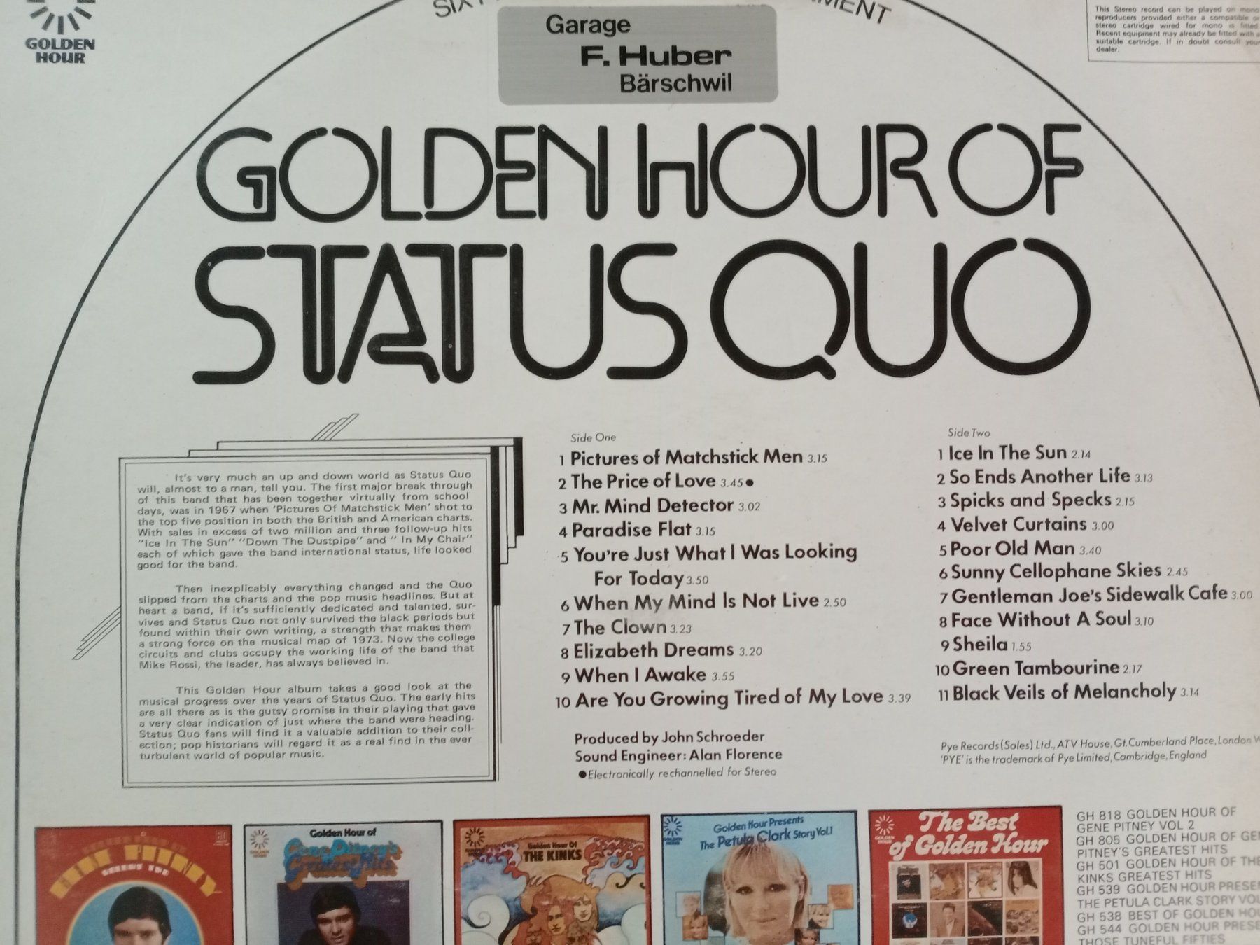 Status Quo – Golden Hour Doppel-LP, Top Zustand! (Gebraucht) in Waldenburg für CHF 1 – mit ...