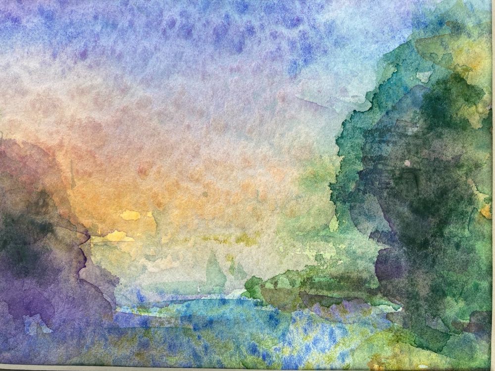 GEMÄLDE AQUARELL Sonnenuntergang am See - nicht signiert | Kaufen auf Ricardo