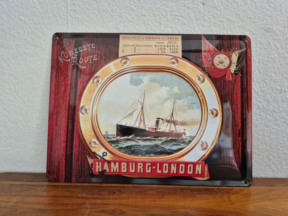 Blechschild Dampfschiff Hamburg London Schild Blech Retro (Gebraucht ...