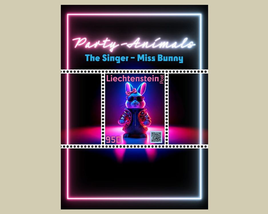 Kryptobriefmarke Party-Animals The Singer Miss Bunny VIOLET (Neu ...