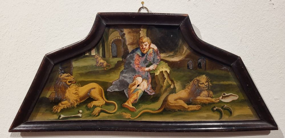 Antike Hinterglasmalerei Daniel in der Löwengrube | Kaufen auf Ricardo