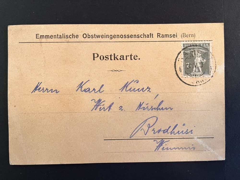 1919 Tellknabe Postkarte Emmentalische Obstweingen. Ramsei (Gebraucht ...