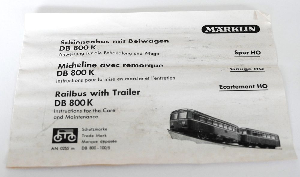 Märklin H0, Schienenbus DB 800 K, 1955, OVP, super Zustand (Gebraucht ...