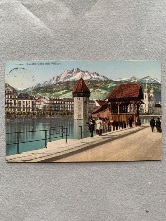 Alte AK „Luzern. Kapellbrücke mit Pilatus.“ farbig von 1909 (Gebraucht) in Siebnen für CHF 1 ...
