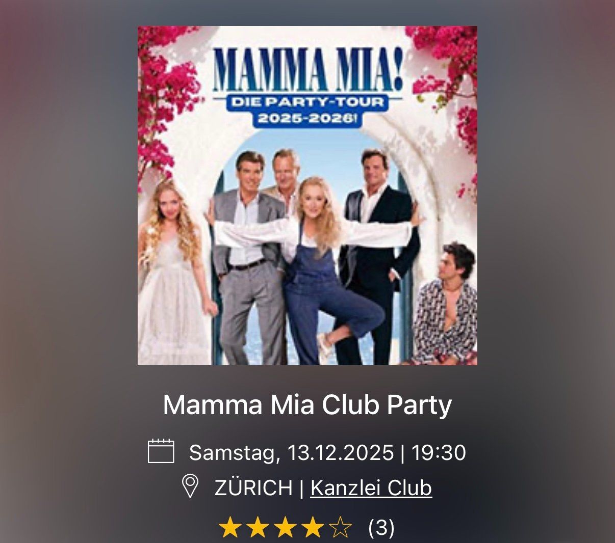 1-6 STEHPLÄTZE - MAMMA MIA CLUB PARTY - 13.12.25 - ZÜRICH (Neu (gemäss ...