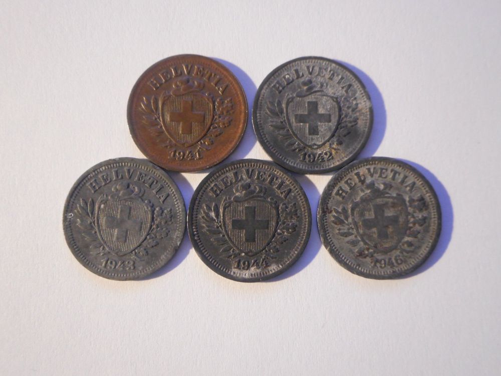 5 x 1 Rp. 1941/42/43/44/46 (Gebraucht) in Kriegstetten für CHF 2.5 – mit Lieferung auf Ricardo ...