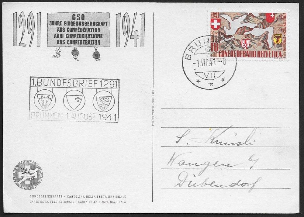 1941 BF-Karte o BRUNNEN 1.VIII. B13 tadellos top ab 1.- !! | Kaufen auf Ricardo