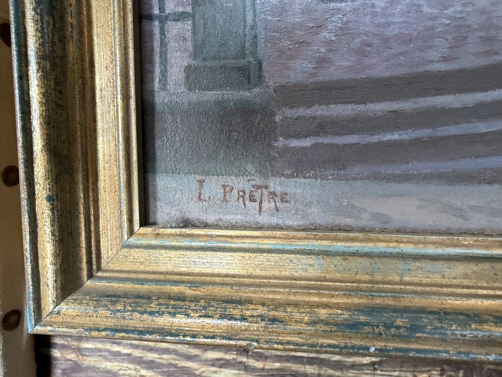 Tableau ancien signé L. Pretre, paysage de village 53 cm (D'occasion) à ...