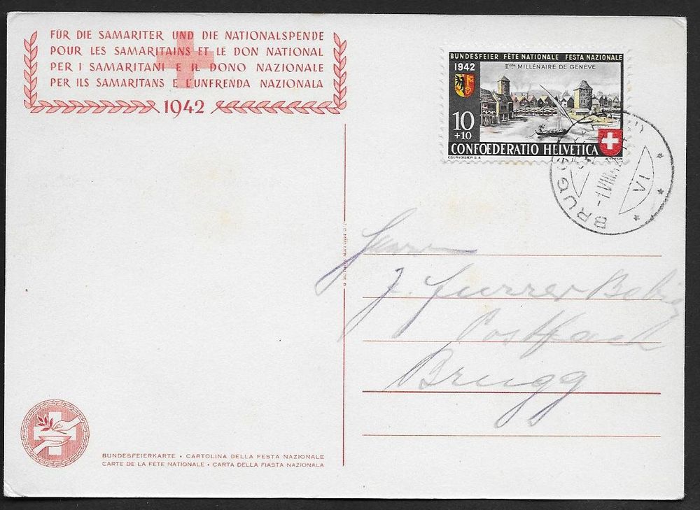 1942 BF-Karte BRUGG (AARGAU) 1.VIII. B15 einwandfrei ab 1.- (Gebraucht) in Zürich für CHF 1 ...