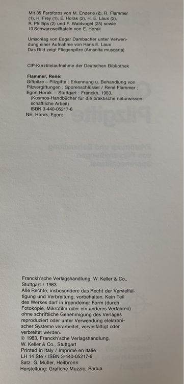 Giftpilze - Pilzgifte / René Flammer, Eugen Horak (Gebraucht) in Luzern ...