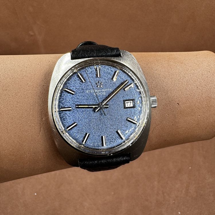 Vintage ETERNA -MATIC 2002 Watch SS 21 Jewels Automatic BLUE (Gebraucht ...