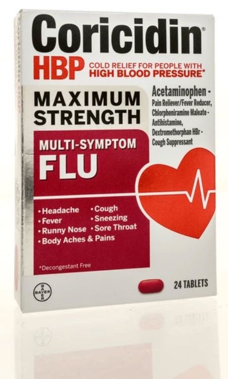 Coricidin HBP Maximum Strength Multi-Symptom Flu 24 Tablets (Neu und ...