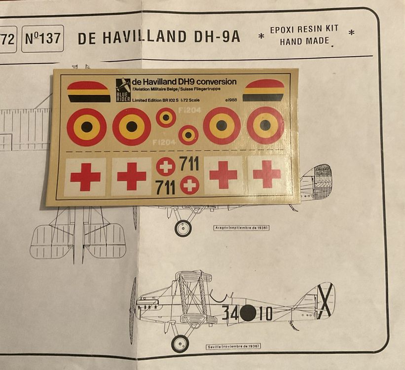 1/72 Decals für Swiss AF DeHavilland DH9 (D'occasion) à Geneve pour CHF ...