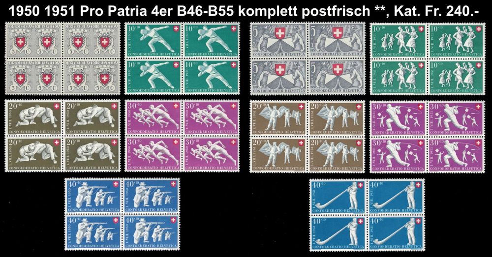 1950-51 Pro Patria 4er B46-B55 komplett postfrisch, Fr 240.- (Neu (gemäss Beschreibung)) in ...