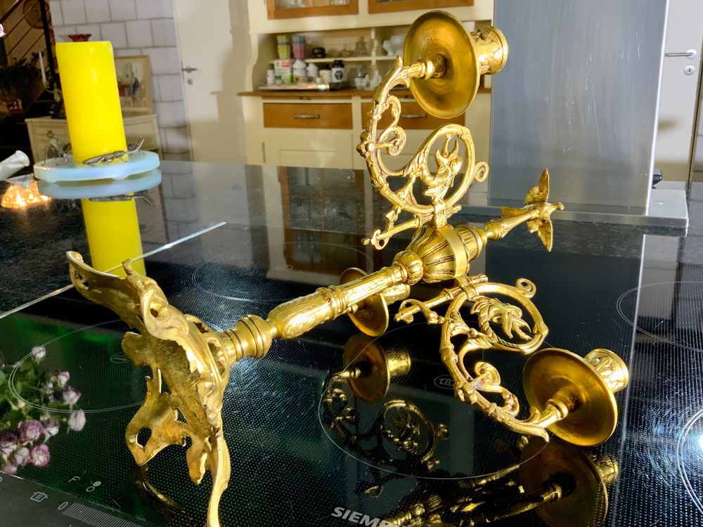 JUGENDSTIL KERZENHALTER BRONZE FEUER VERGOLDET FRANCE,1900 | Kaufen auf Ricardo