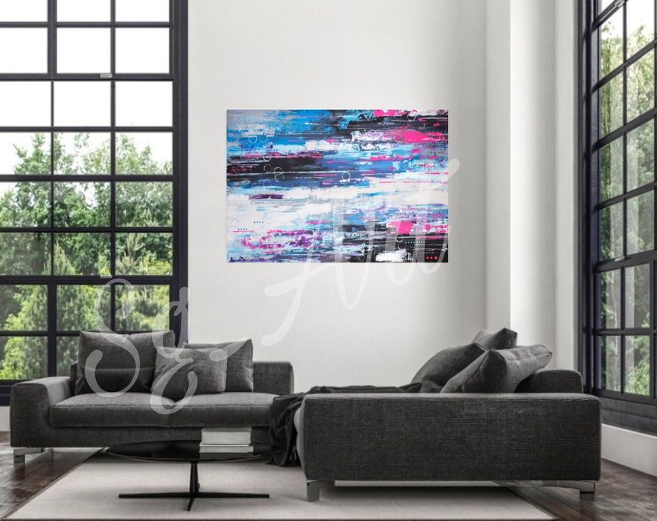 Acrylbild abstrakt blau weiss Unikat (Neu und originalverpackt) in Rheinau für CHF 190 – mit ...