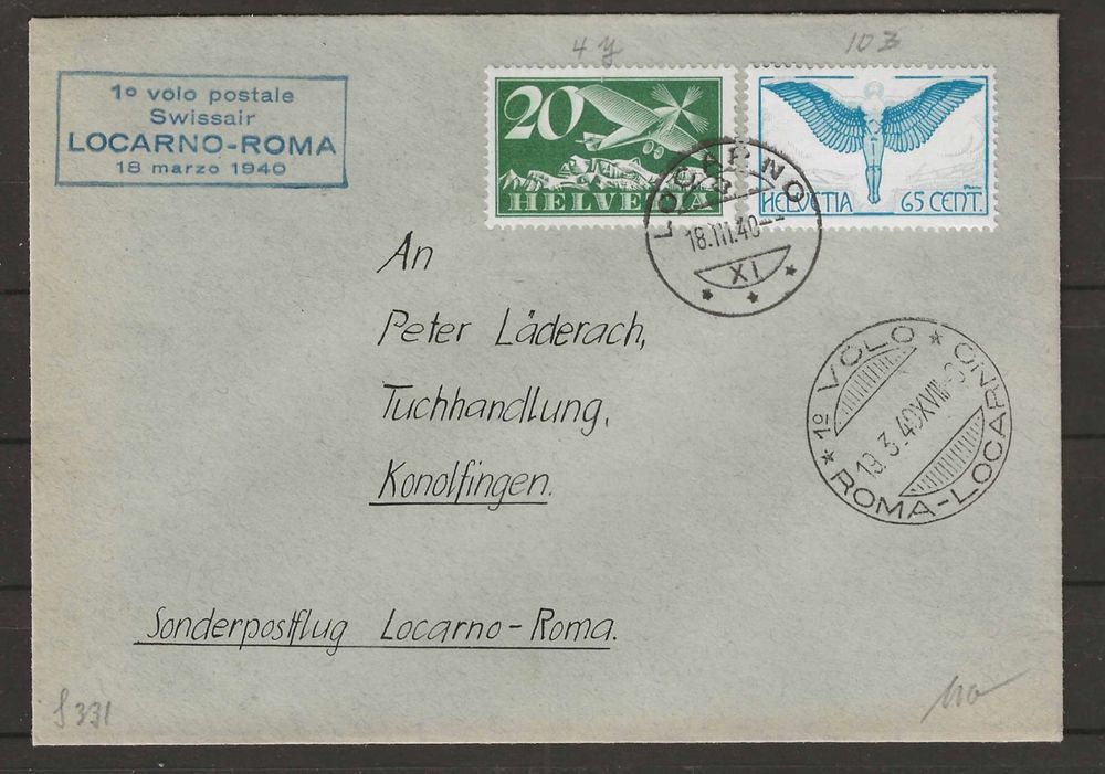 1940 : 1. Flug Locarno-Roma mit F4y : KP 110.-- | Kaufen auf Ricardo