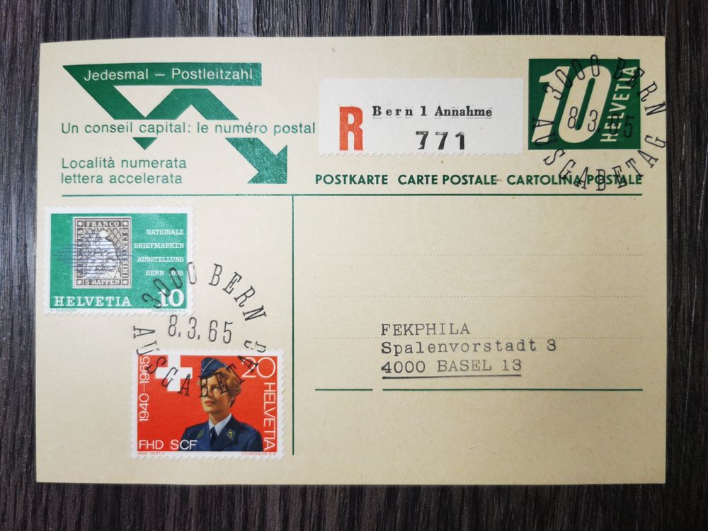 TR34 Carte Postale + Timbre Suisse 1965 (Gebraucht) in Cousset für CHF ...