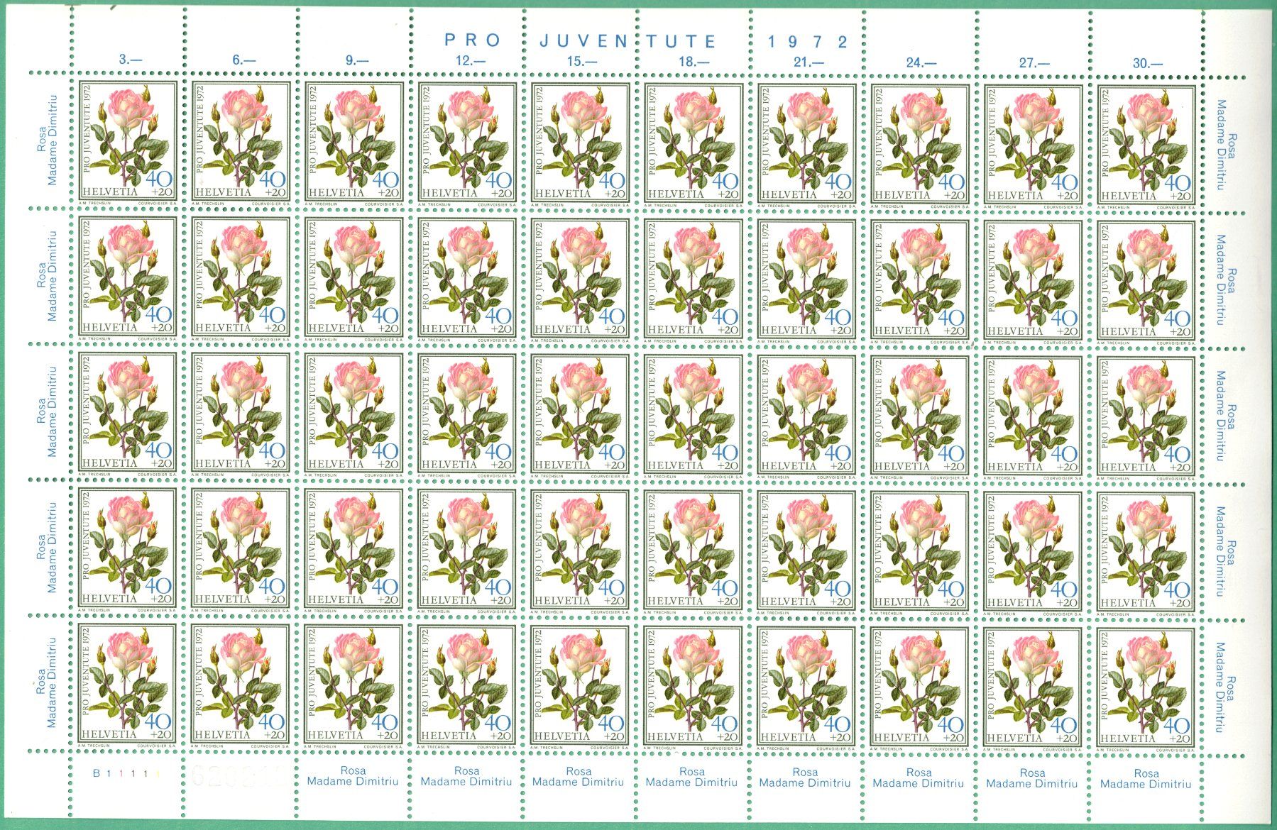 Bogen 1972 Rosen Pro Juventute Rosa Madame Dimitriu pf (Neu (gemäss ...