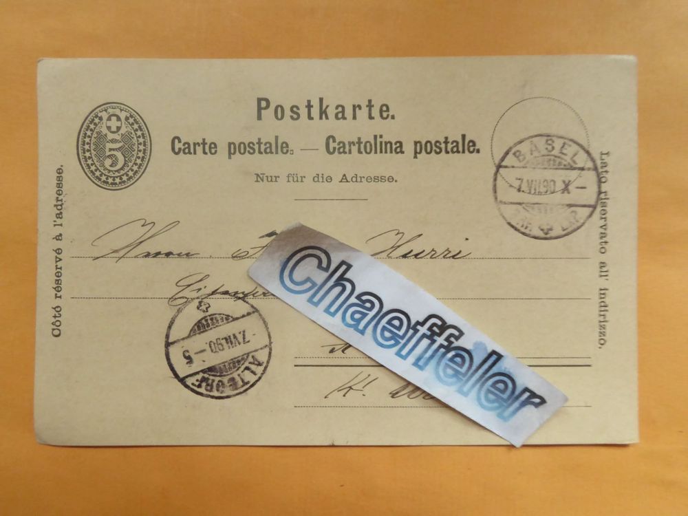 alte Postkarte 1890 (Gebraucht) in Zürich für CHF 8 – mit Lieferung auf ...