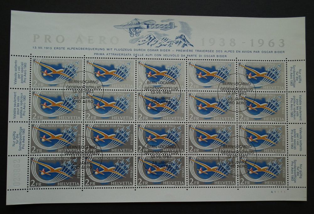 1963 Flugpost PRO AERO Sonderausgabe Bogen Erttag (Gebraucht) in Kriens für CHF 12 – mit ...