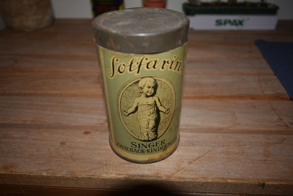 sehr alte blechdose solfarin SINGER | Kaufen auf Ricardo