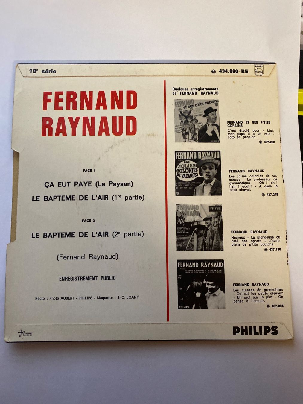 Fernand Raynaud - Ça eut payé / Le baptême de l'aiR - 45 T (D'occasion ...