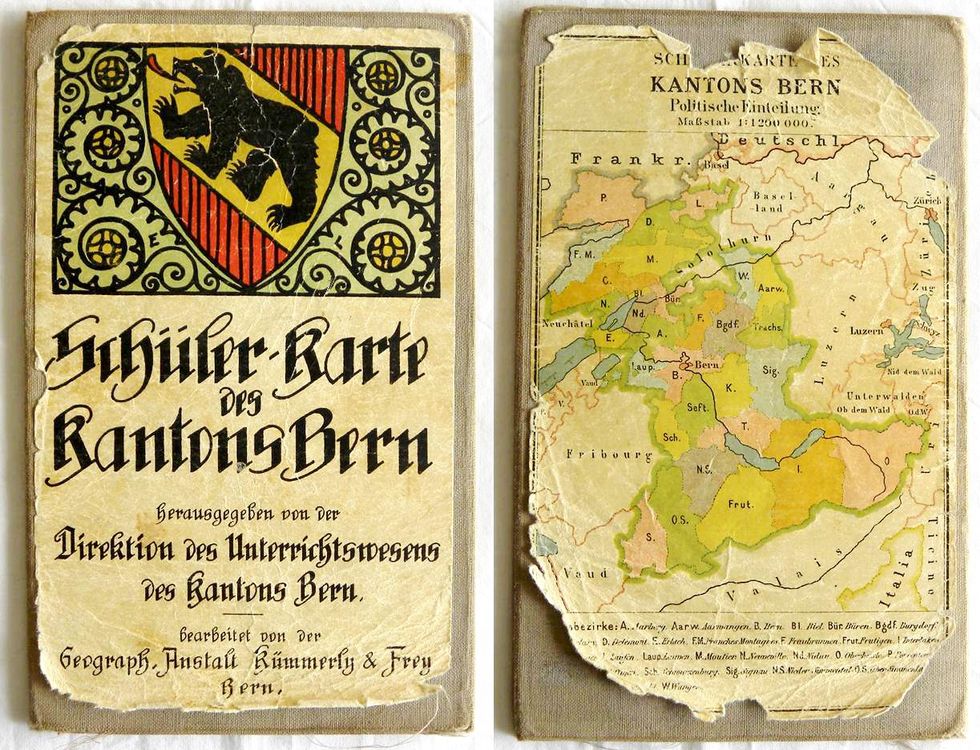 Schülerkarte des Kantons Bern um 1920 Massstab 1:300‘000 (Gebraucht) in Bern für CHF 5 – mit ...